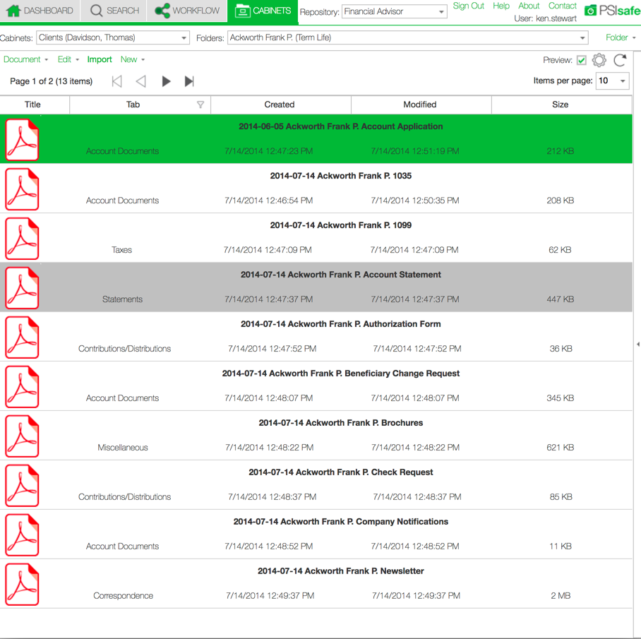 PSIsafe Web User Guide: Cabinets Tab – PSIGEN Support Portal