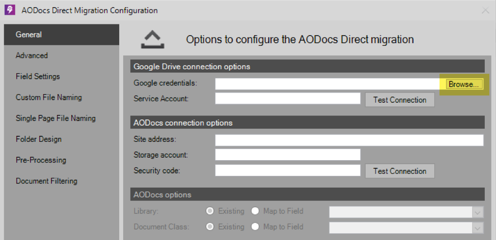 [Legacy] AODocs Direct Migration Configuration – PSIGEN Support Portal