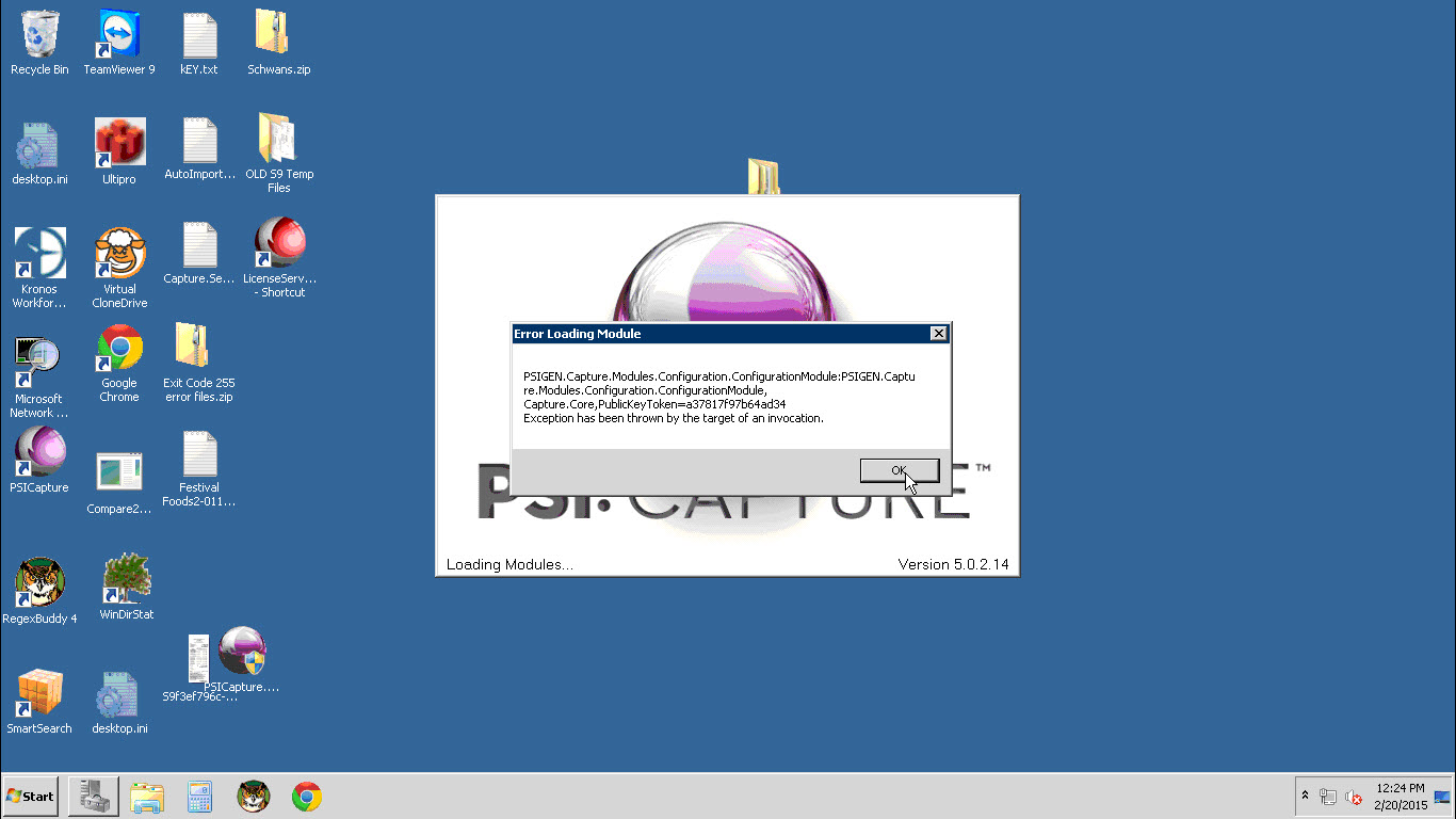 PSIcapture Launch Error: Failed to save configuration, the ...